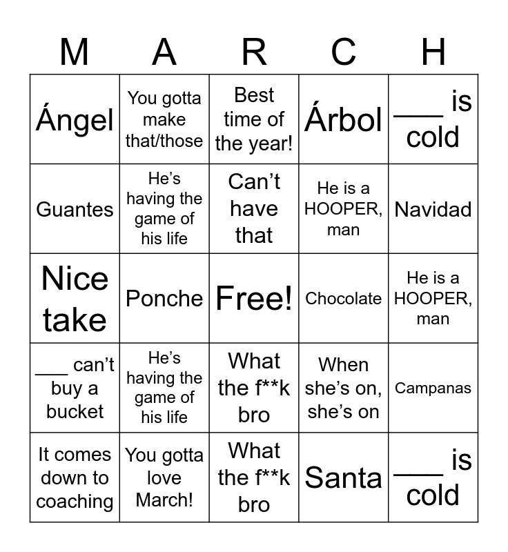 Bree March Bingo Card