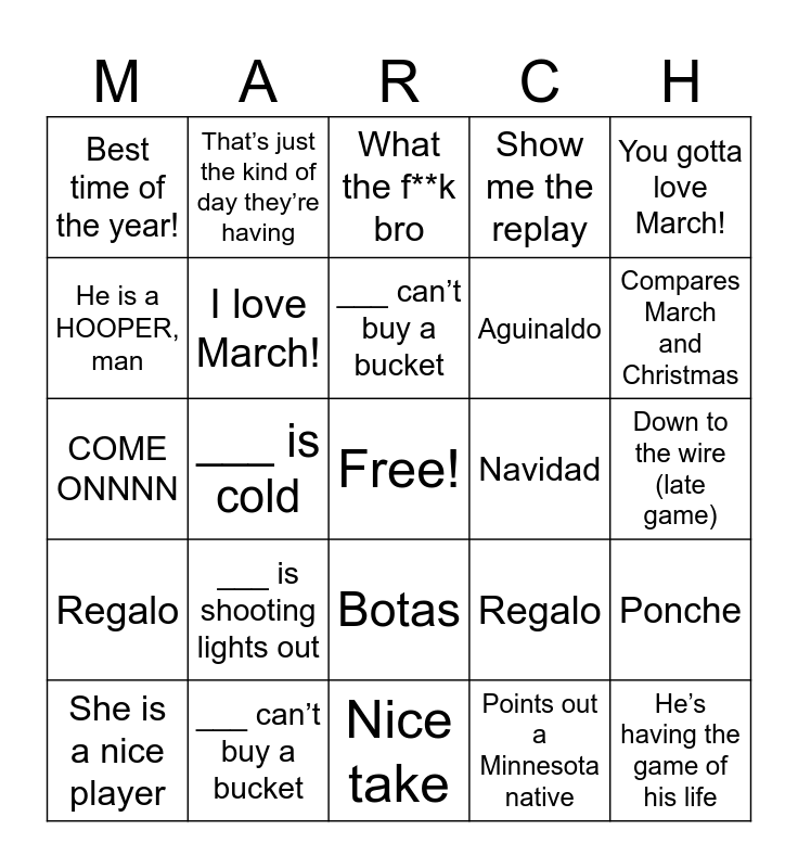 Bree March Bingo Card
