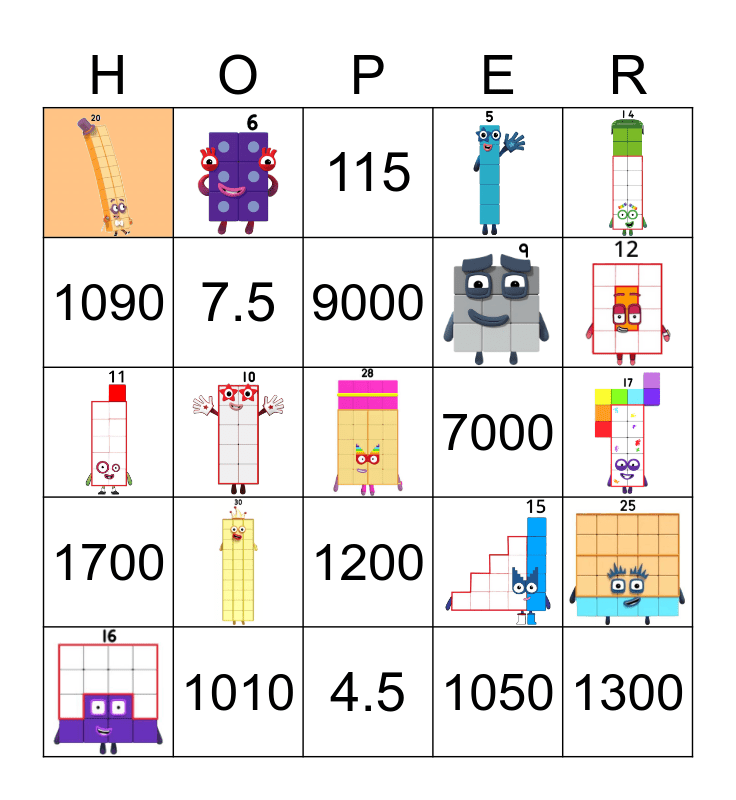Number blocks Bingo Card