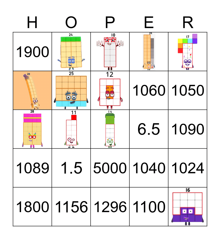 Number blocks Bingo Card