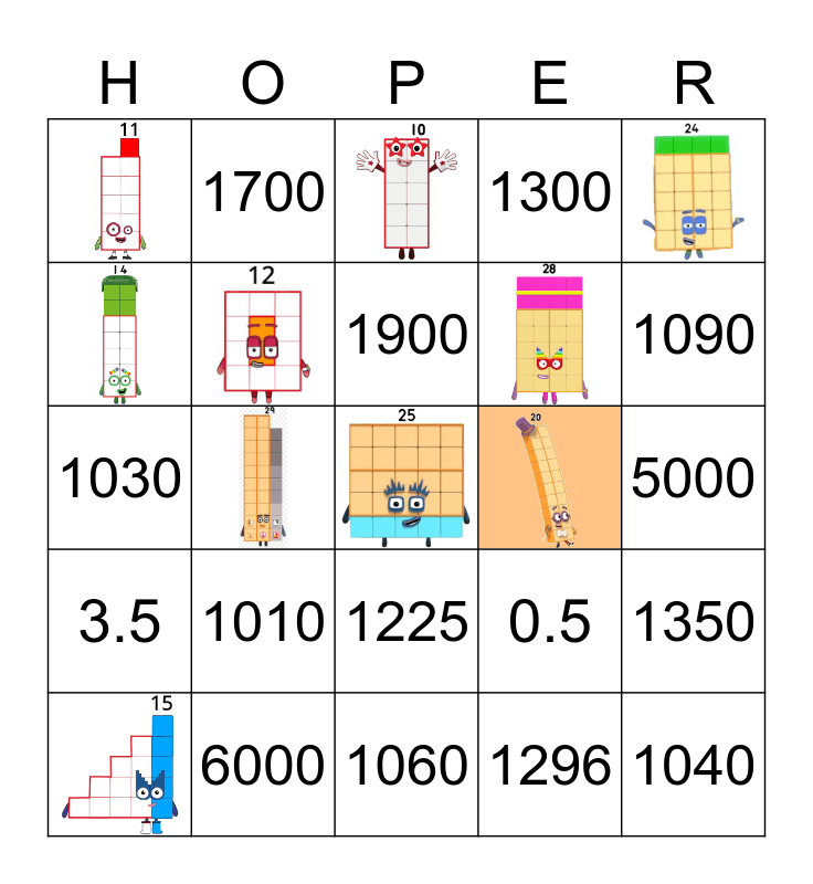 Number blocks Bingo Card