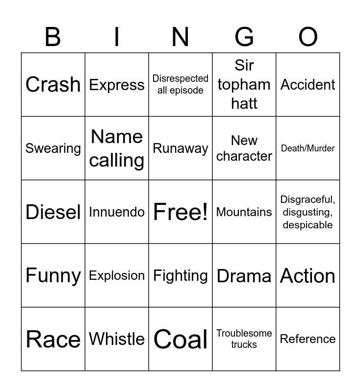 Thomas Bingo Card