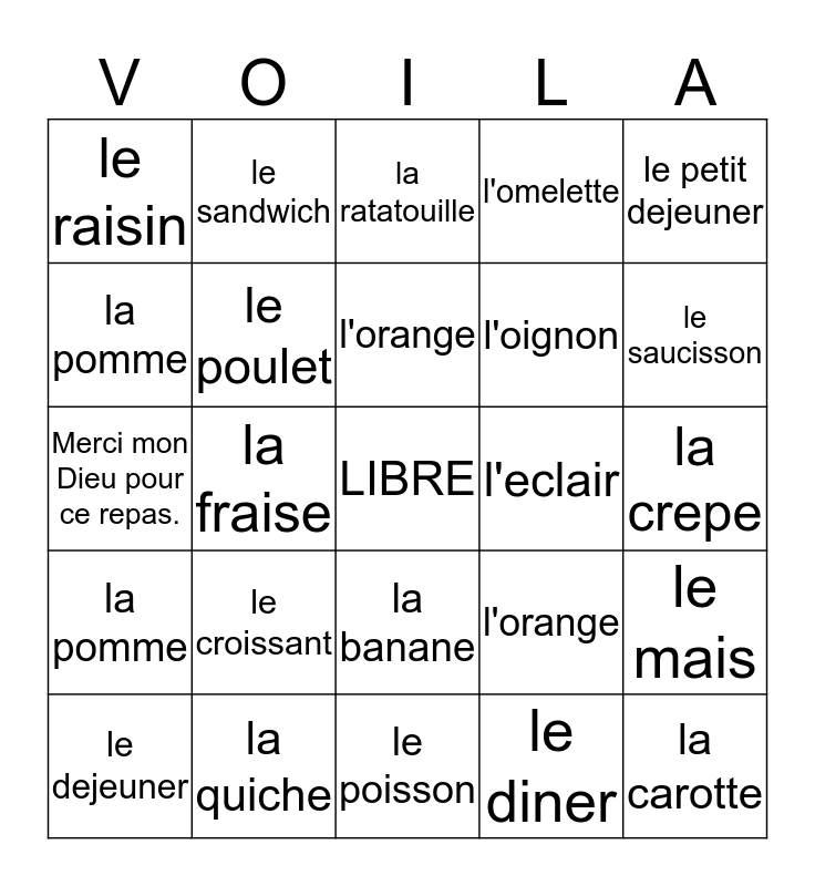 VOILA Bingo Card