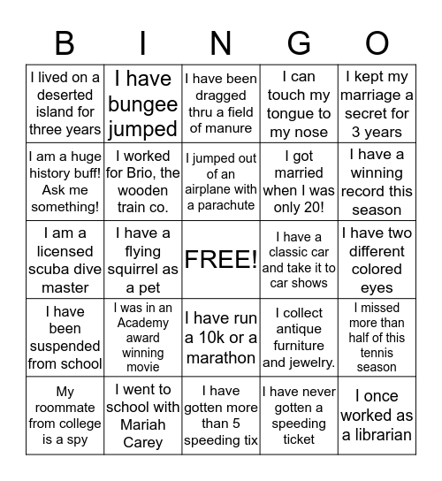 AMERICAN AA BINGO Card