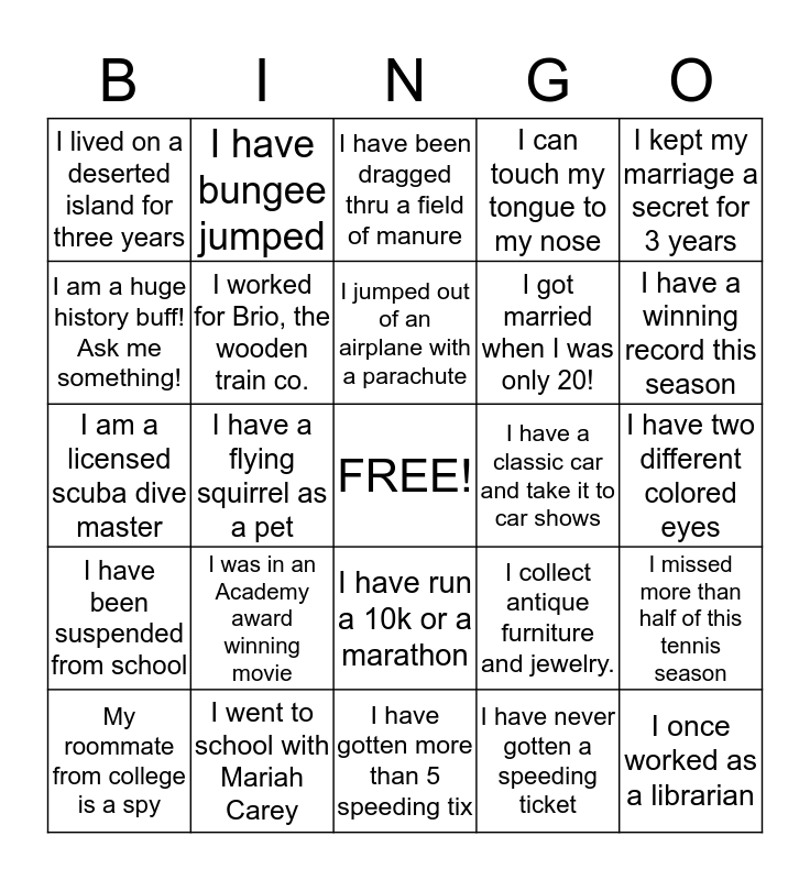 AMERICAN AA BINGO Card