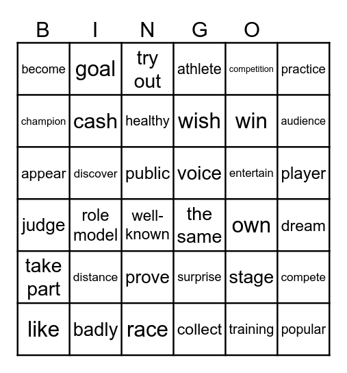 Vocabulary Bingo - Teamwork Unit 2 Bingo Card