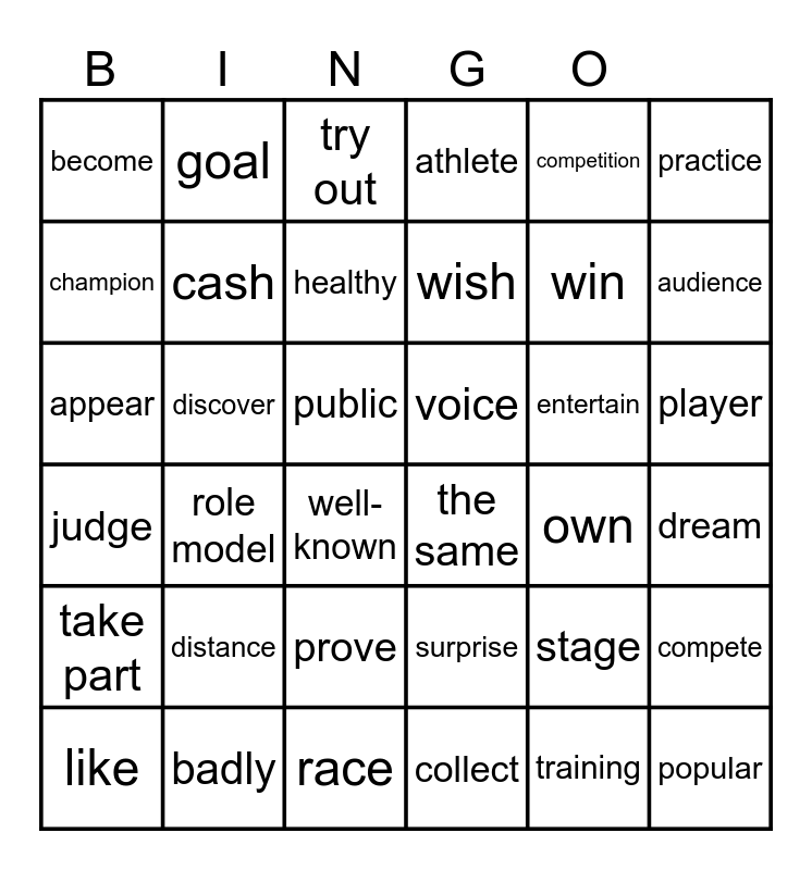 Vocabulary Bingo - Teamwork Unit 2 Bingo Card