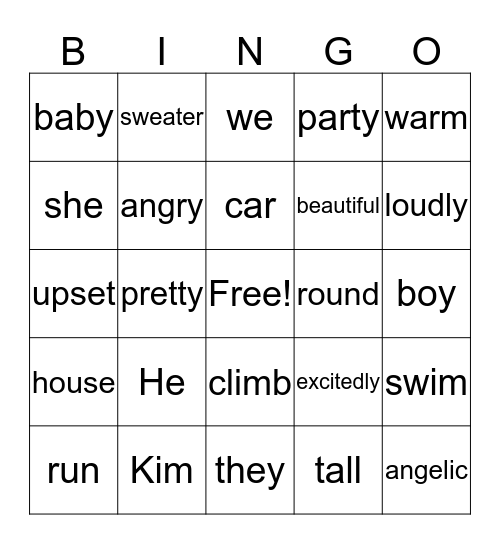 Grammar Bingo Card