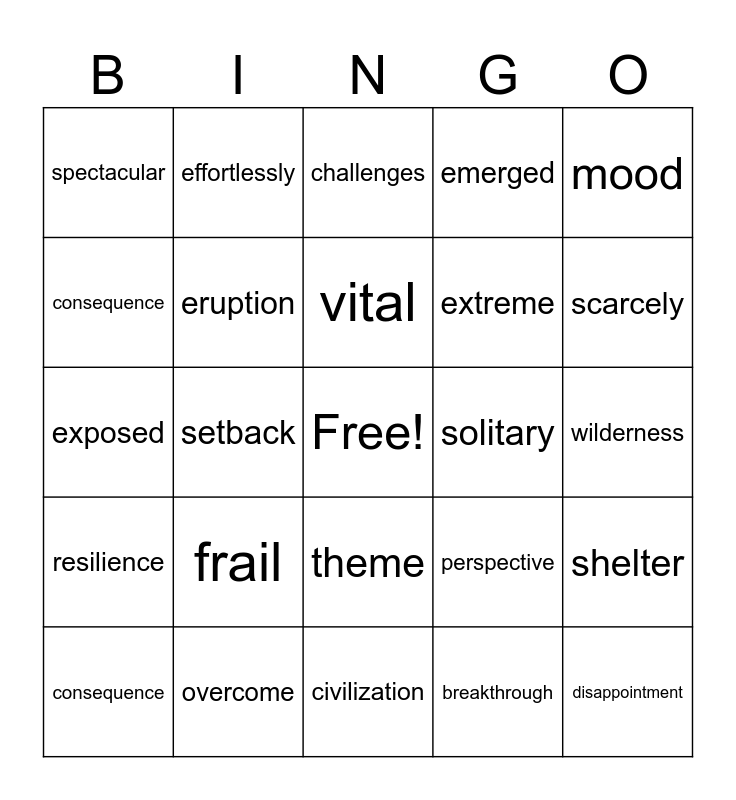 Wit and Wisdom Module 2 Vocab Bingo Card
