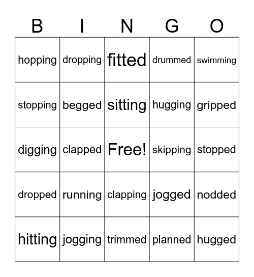 Lesson 107 Doubling Rule -ed, -ing Bingo Card