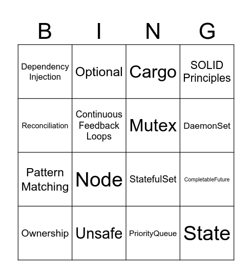 Tech Stack Bingo Card