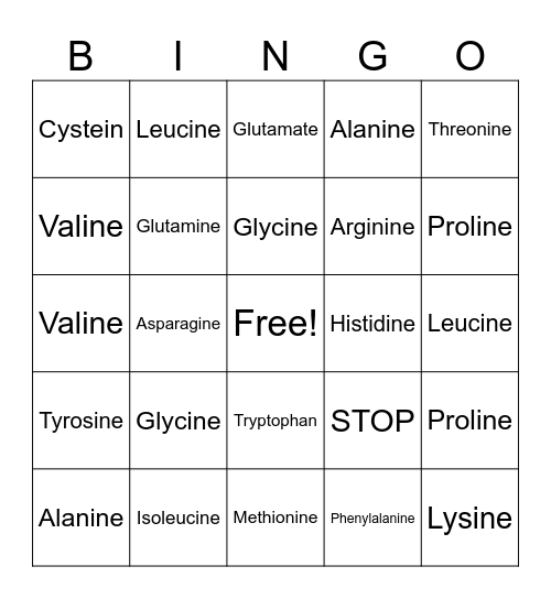 Codon Bingo Card