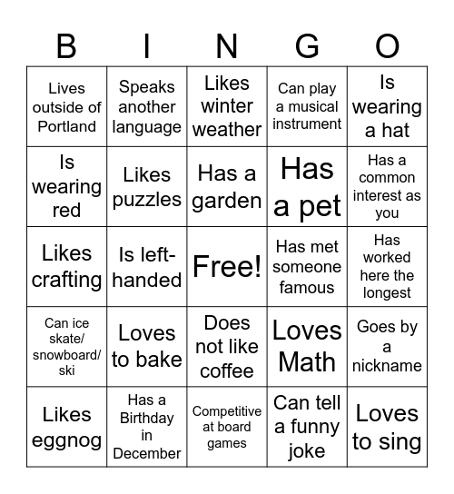 Find the Co-Worker Bingo Card
