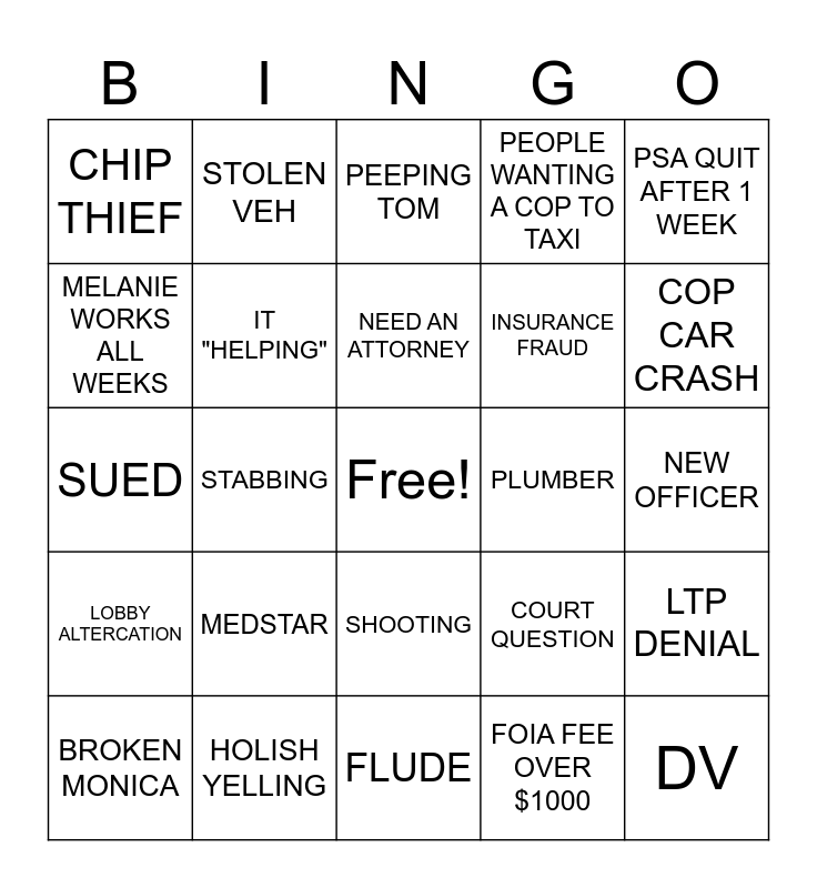 FOIA BINGO Card