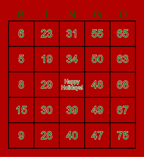 Number Bingo 1-75 Bingo Card