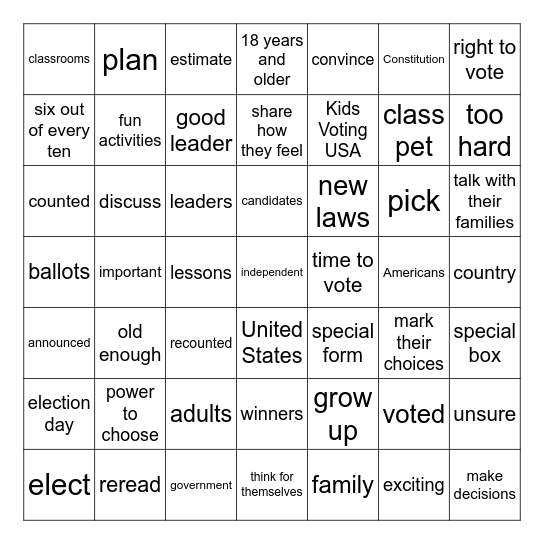 Every Vote Counts! Bingo Card