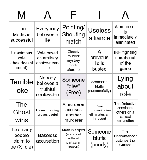 Midnight Mafia Bingo Card