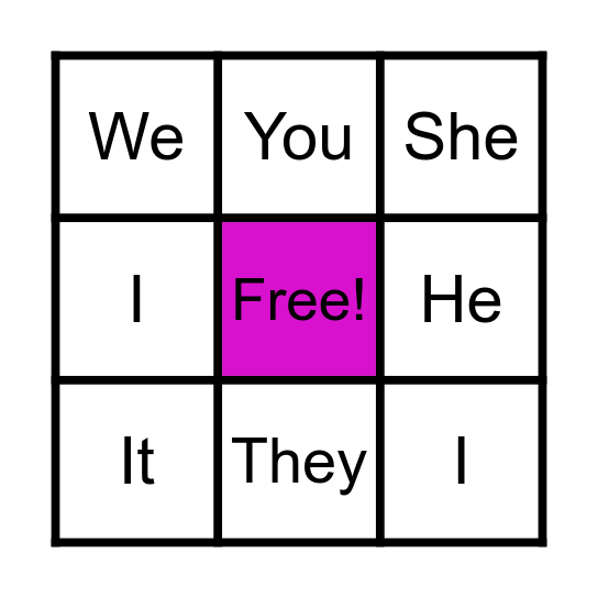 Subject Pronoun BINGO Card