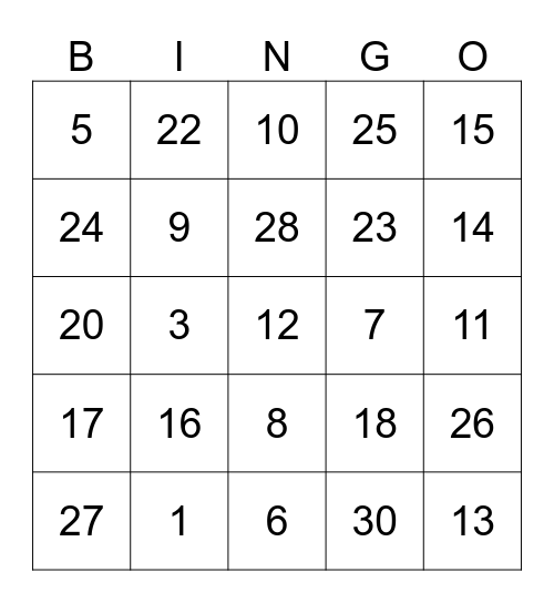 Buffalo Bingo Card