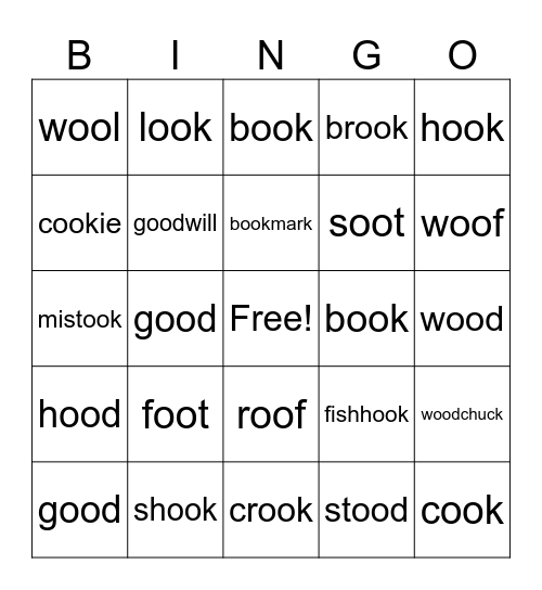oo words Bingo Card