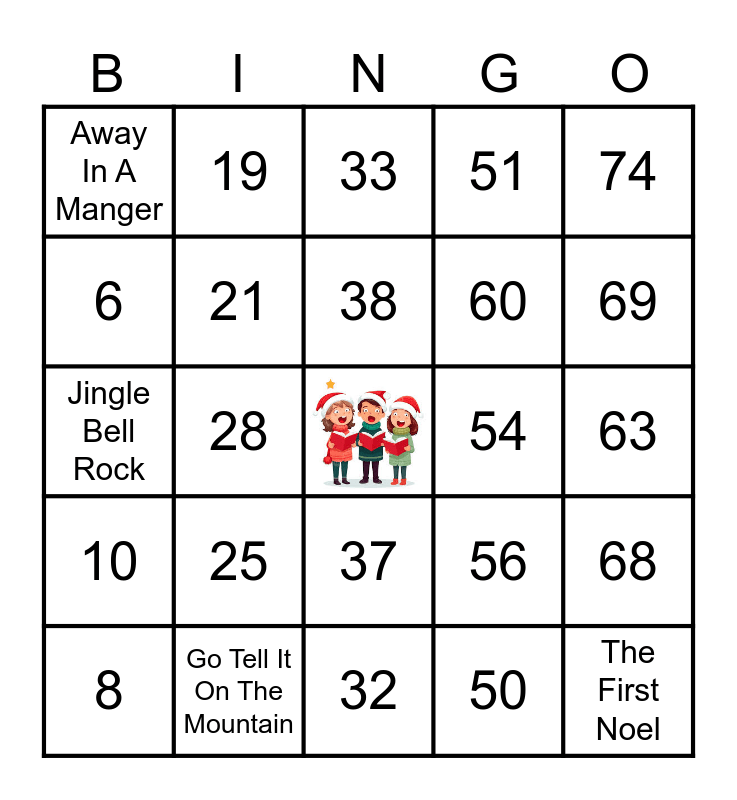 Jennifer's Christmas Carol Bingo Card