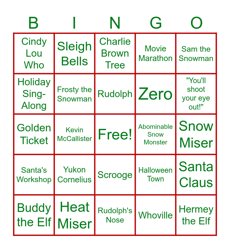 Holiday on the Big Screen Bingo Card