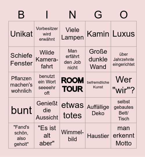 Room Tour Bingo Card