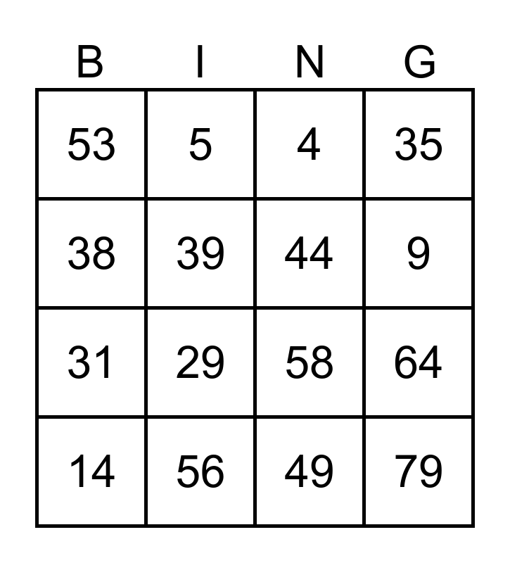 Order of Operations 2nd Hour Bingo Card