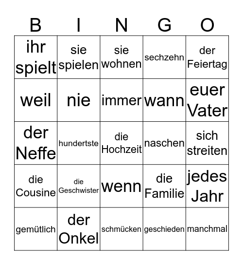 Wörterbingo - Kapitel 3 Bingo Card