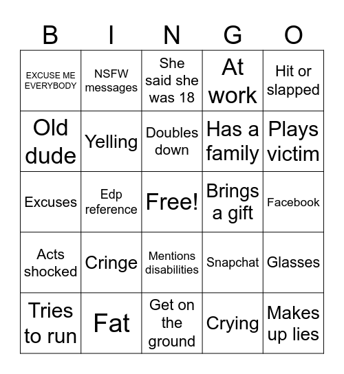 Pred catch Bingo Card