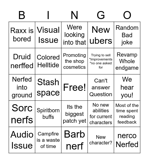 D4 campfire Chat Bingo Card