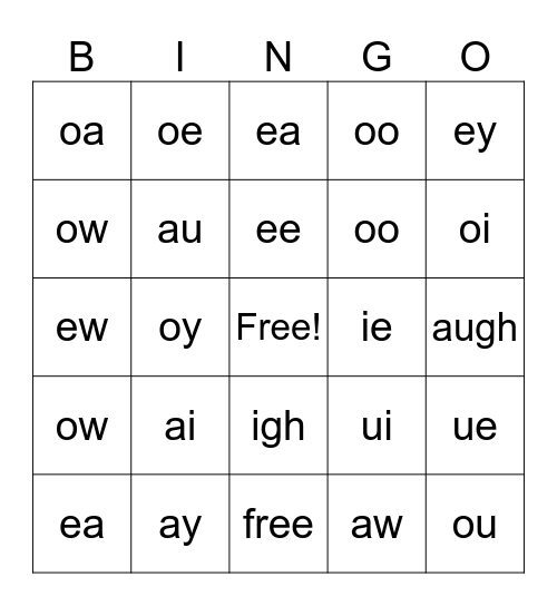 Vowel Teams Bingo Card