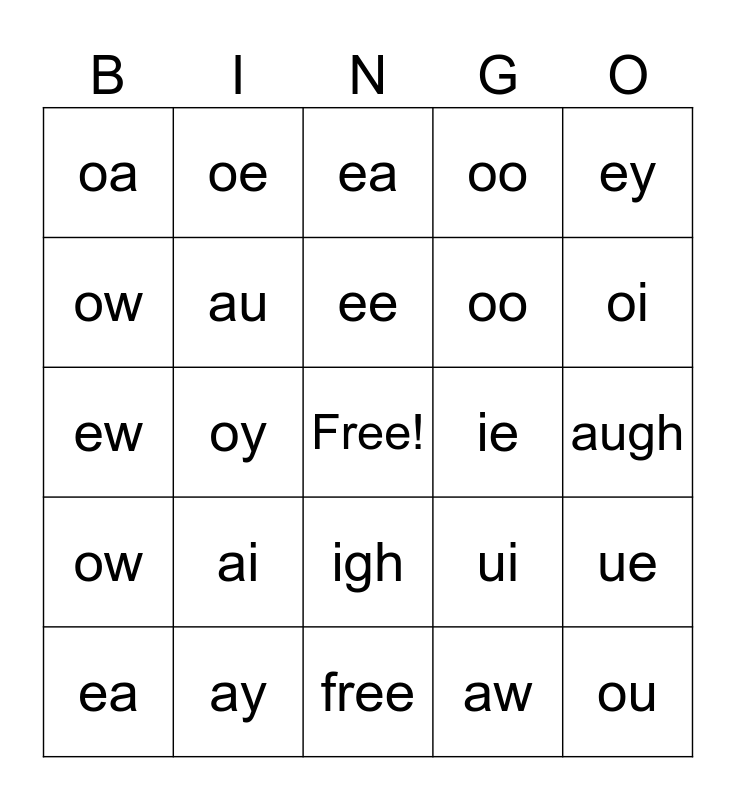 Vowel Teams Bingo Card
