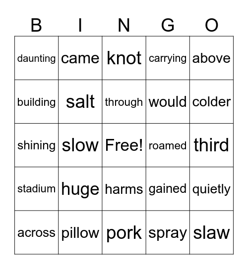 3rd Grade Bingo Card