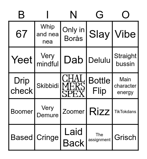 Ropa ut BINGO! när du får 5 i rad. Första tre får en high five Bingo Card