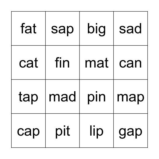 CVC Bingo Card