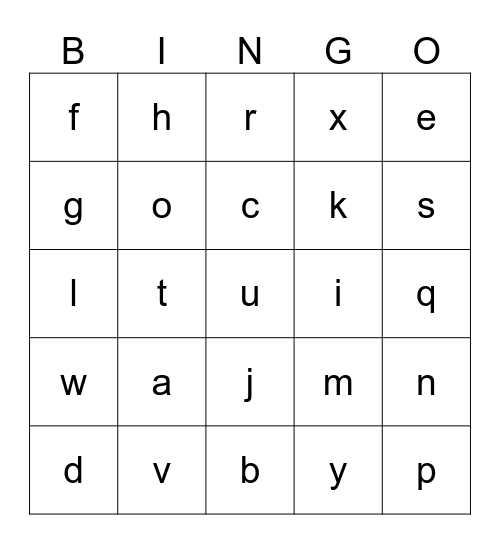 Letter Bingo Card