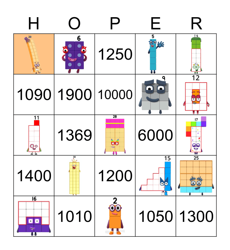Number blocks Bingo Card