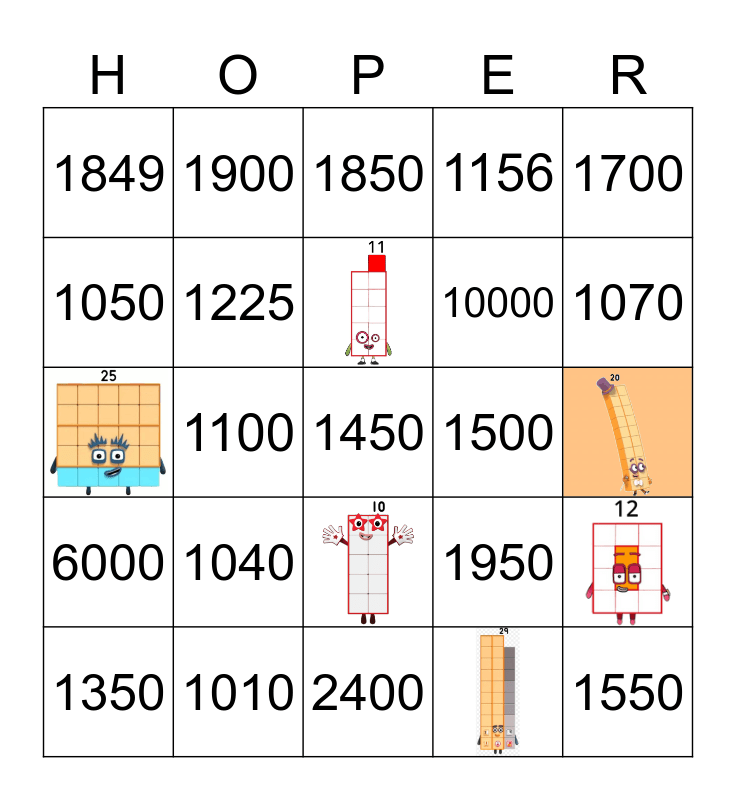 Number blocks Bingo Card
