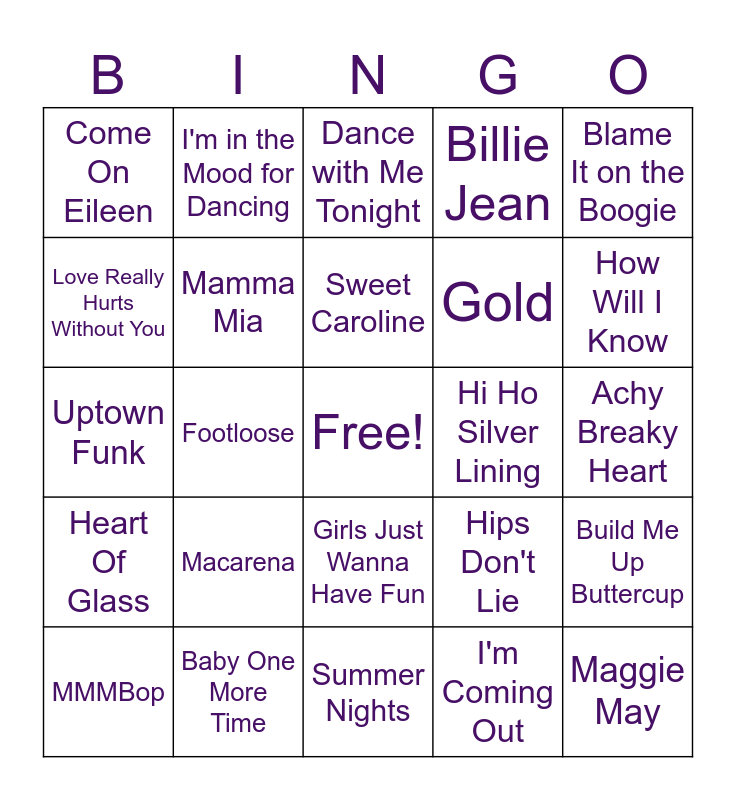 Sing-A-Long Bingo Card