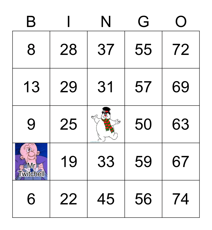 Frosty The Snowman Bingo Card