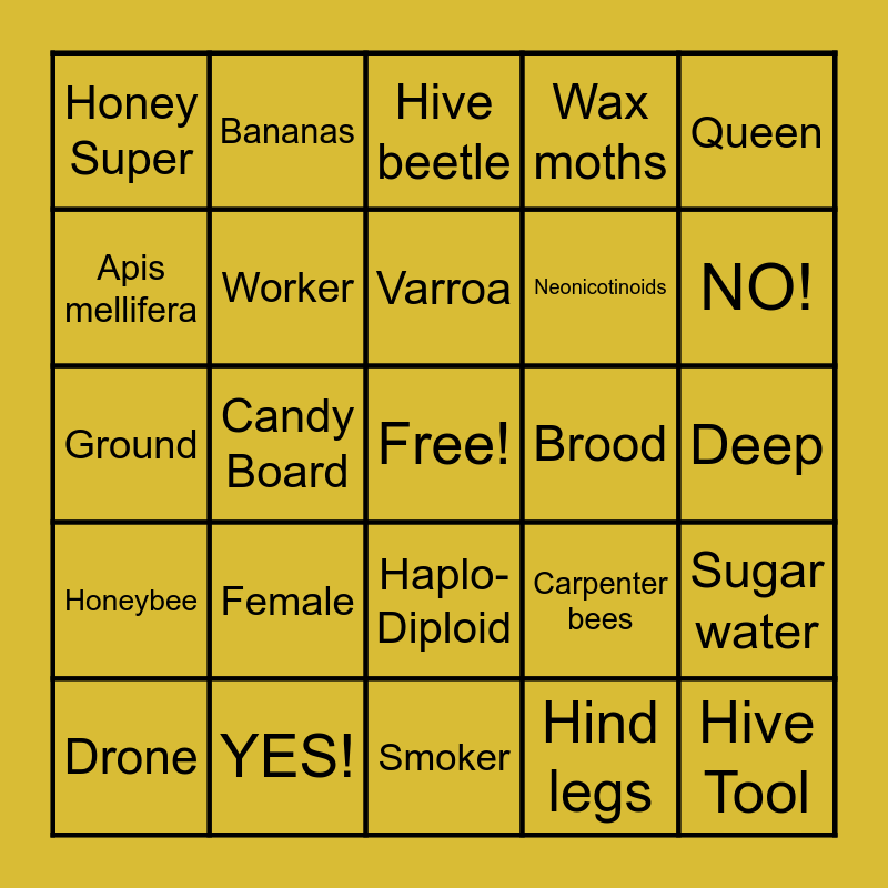 Bee BINGO Card
