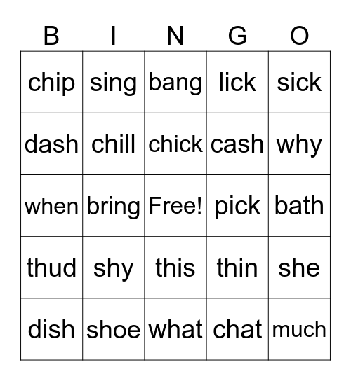 Digraph Bingo Card