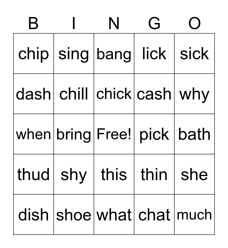 Digraph Bingo Card