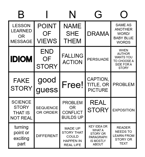 4th Grade Reading Bingo Card