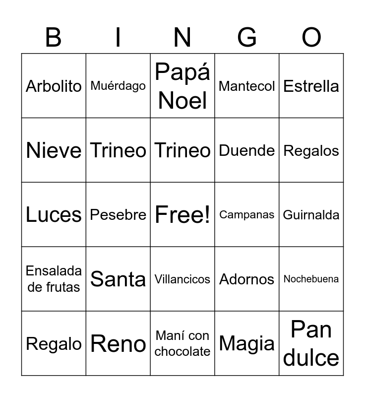 Feliz Navidad Bingo Card