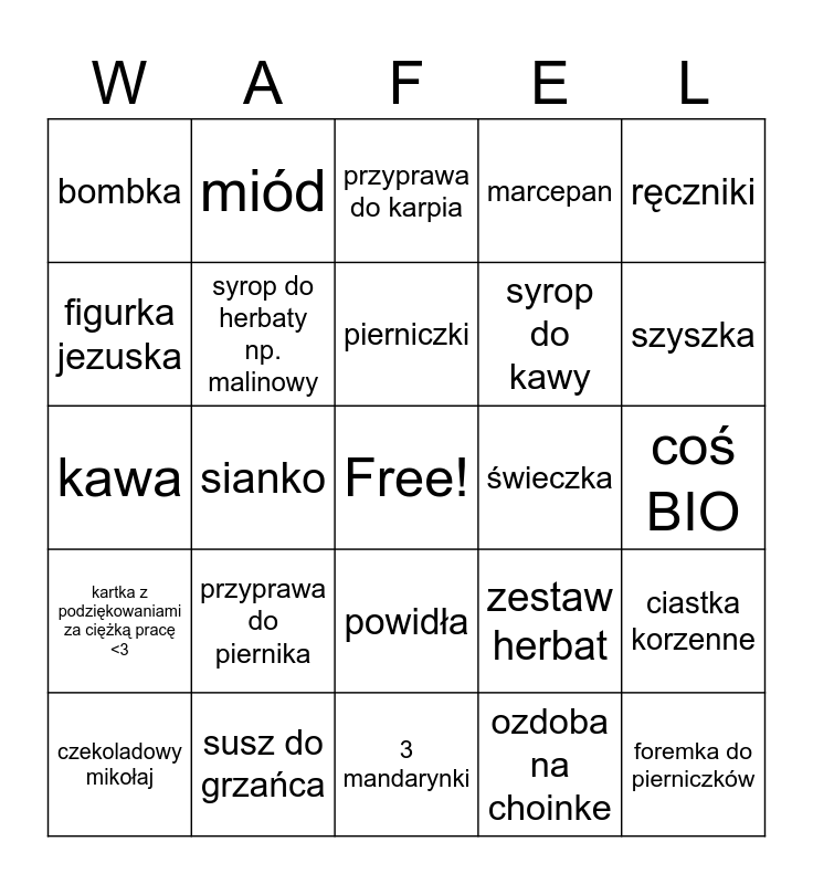 świąteczna paczka AFL Bingo Card