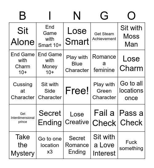 Monster Prom Bingo Card
