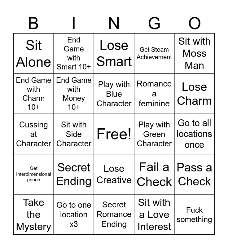 Monster Prom Bingo Card
