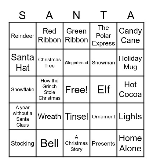 Santa Squares Bingo Card